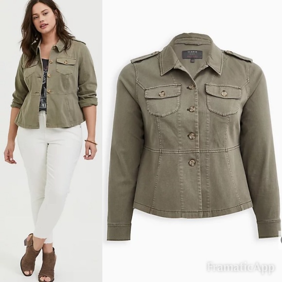 torrid | Jackets & Coats | Nwt Torrid Olive Twill Peplum Utility Jacket ...
